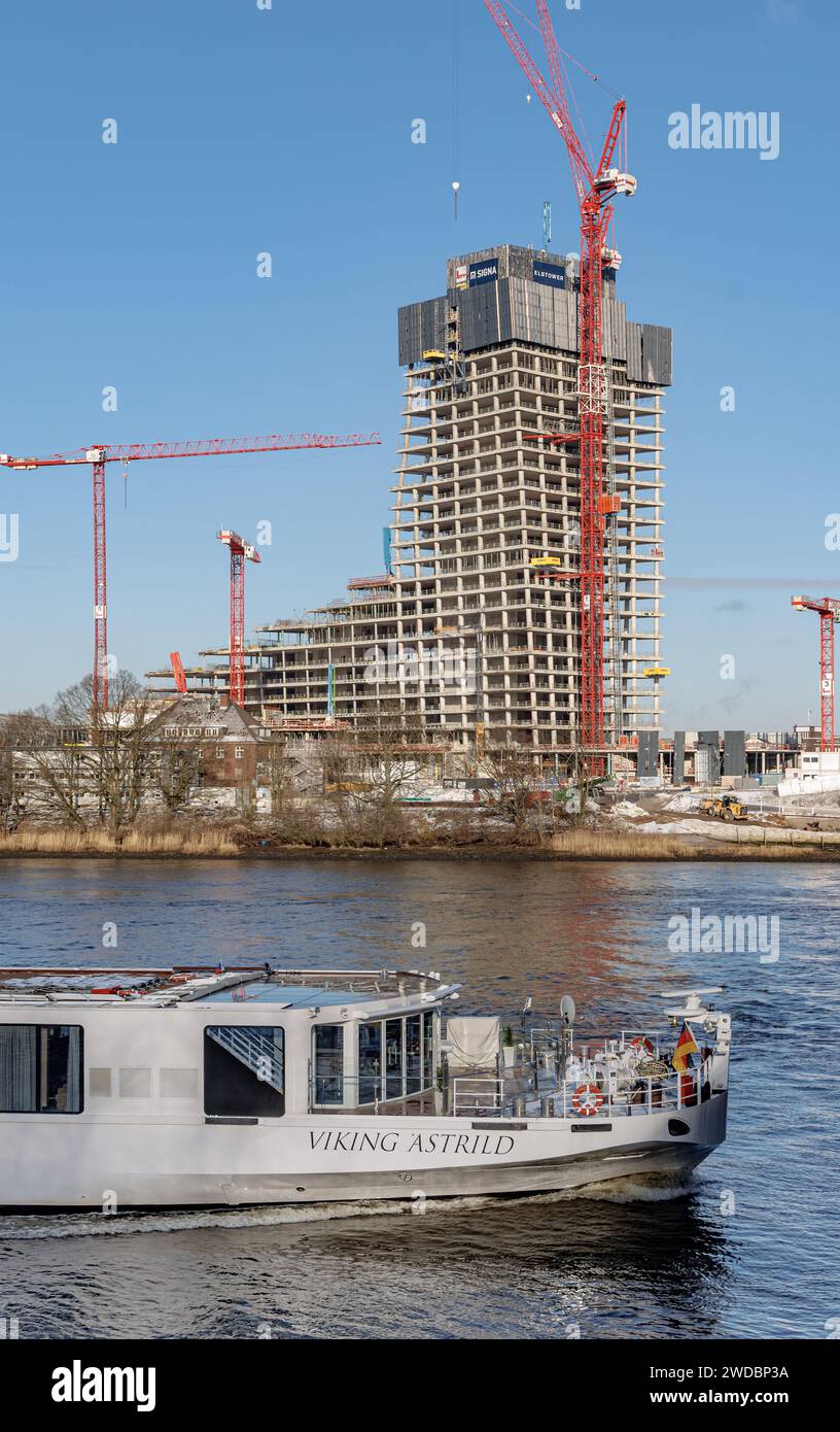 Hamburg, Germany. 18th Jan, 2024. View of the Elbtower construction ...