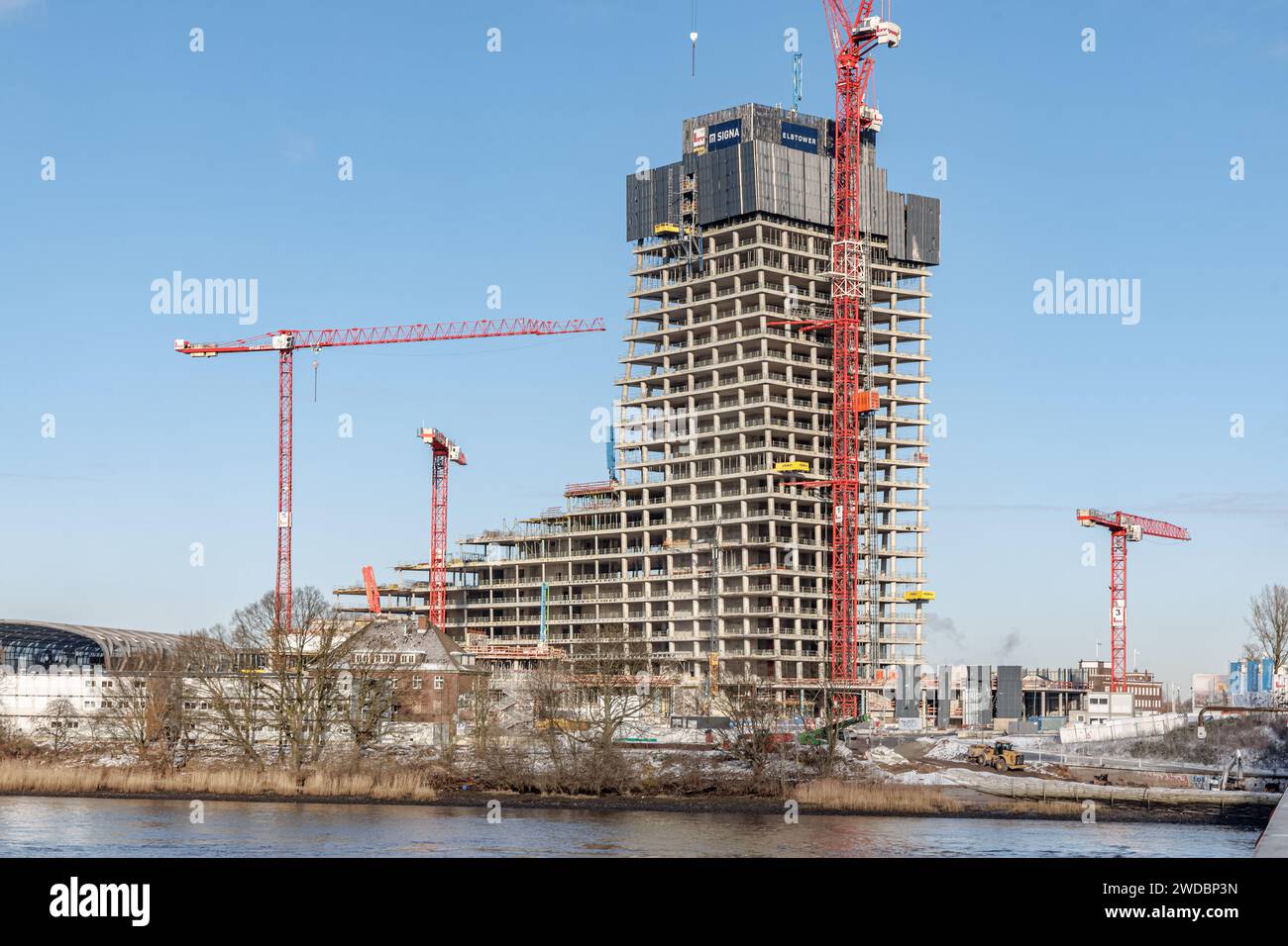 Hamburg, Germany. 18th Jan, 2024. View of the Elbtower construction ...