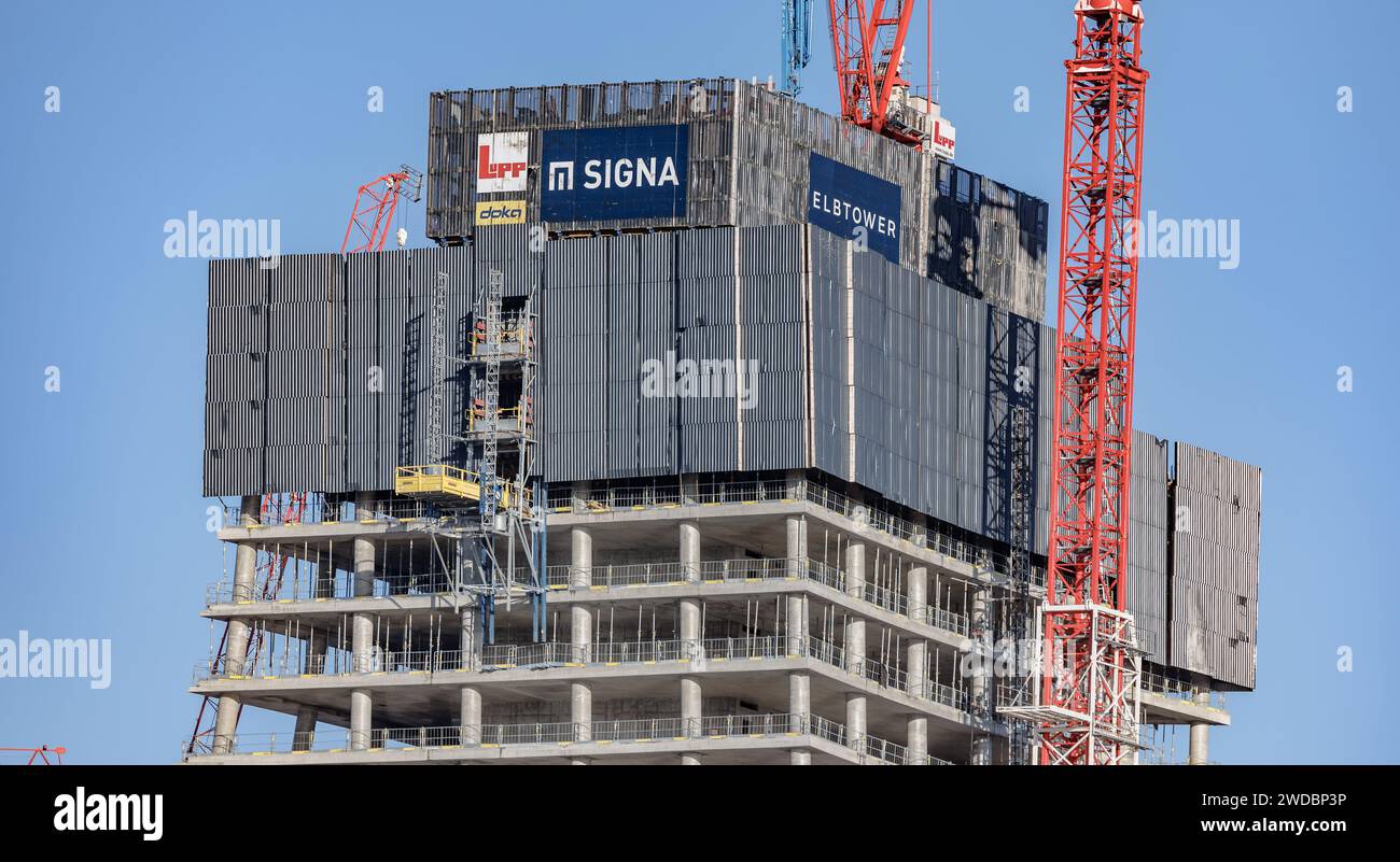 Hamburg, Germany. 18th Jan, 2024. View of the Elbtower construction ...