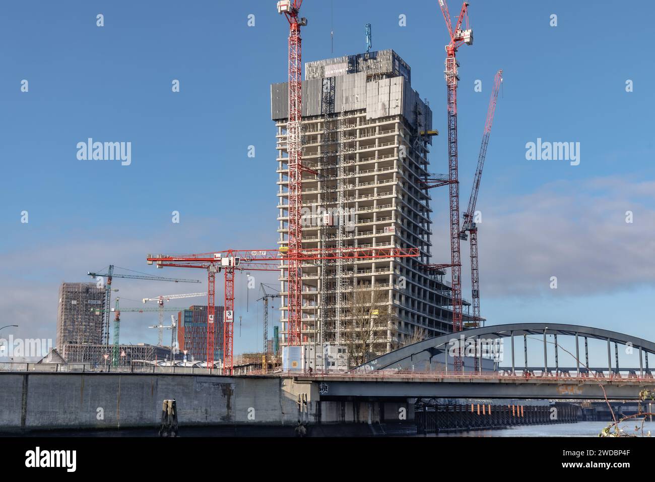 Hamburg, Germany. 18th Jan, 2024. View of the Elbtower construction ...