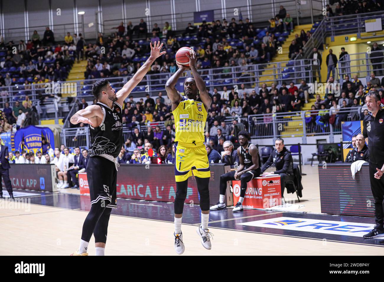 Turin, Italy. 19th Jan, 2024. # 1 Donte Thomas (Reale Mutua Basket ...