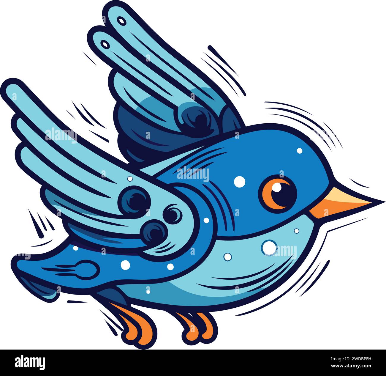 Cartoon blue bird with wings. Vector illustration isolated on white ...