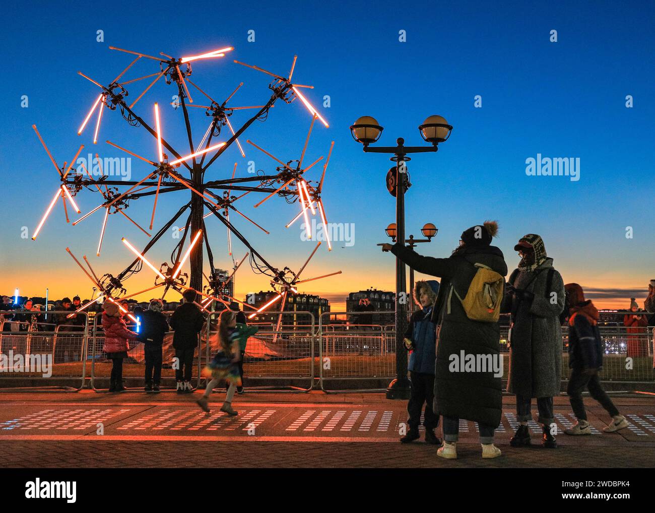 London, UK. 19th Jan, 2024. 'Neuron' by Juan Fuentes at sunset by the ...