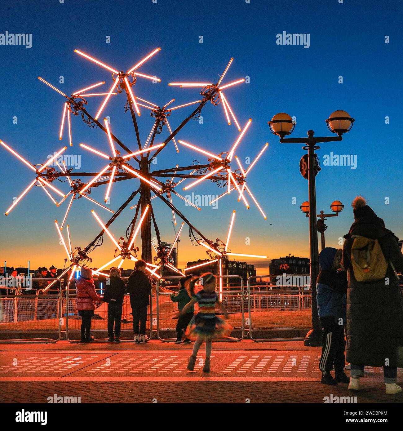 London, UK. 19th Jan, 2024. 'Neuron' by Juan Fuentes at sunset by the ...