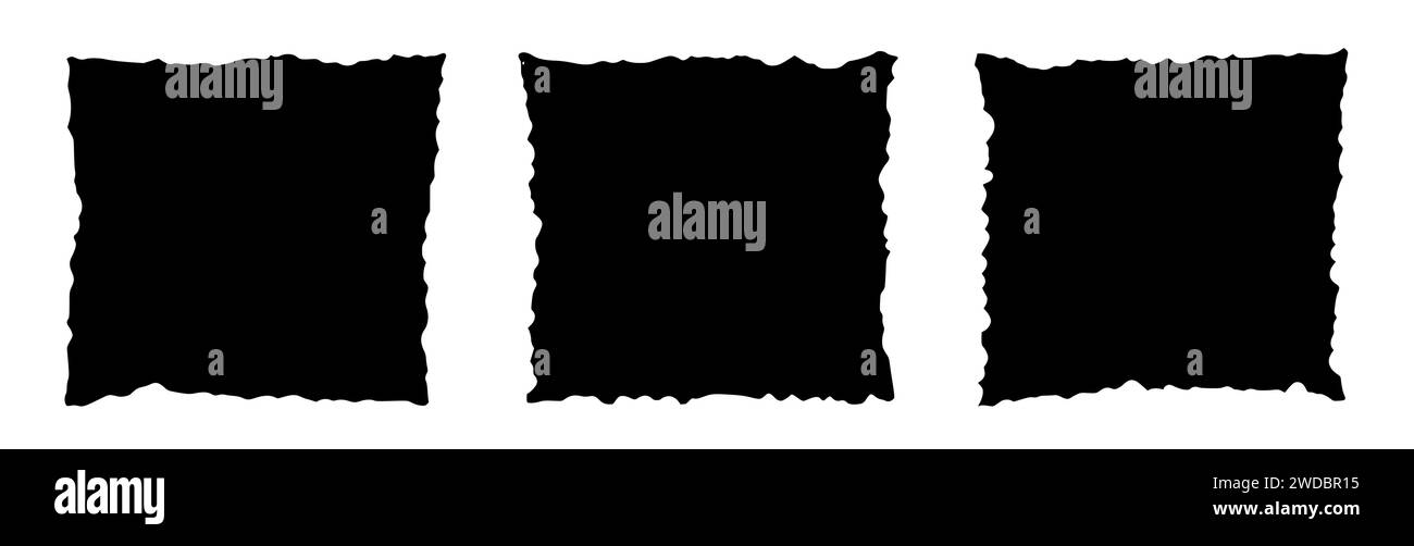 Rough edge rectangle shape collage. Paper torn, jagged edge rectangle frame set. Grunge, old ...
