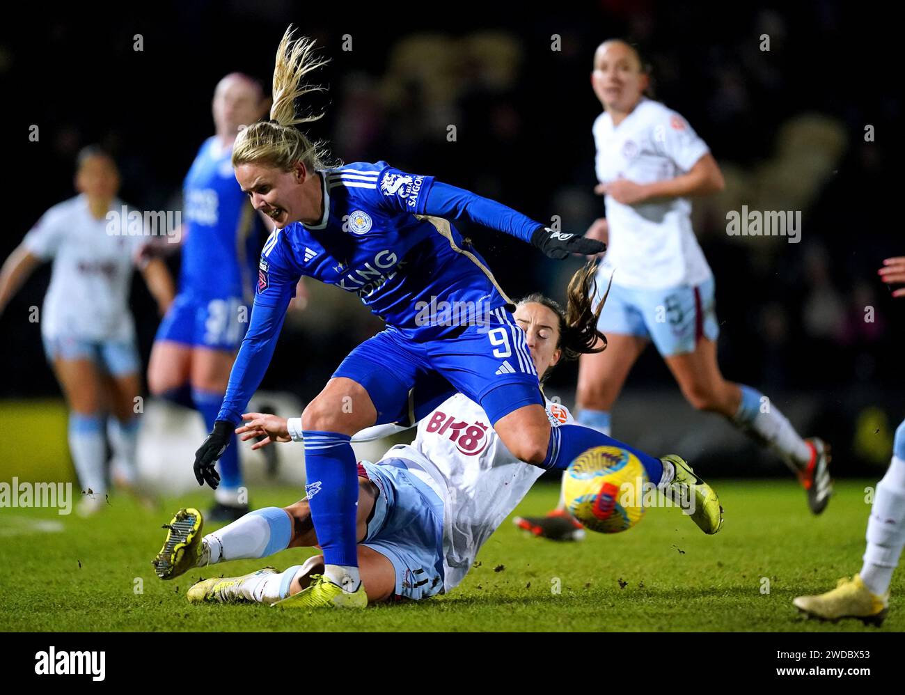 Leicester City's Lena Petermann is tackled by Aston Villa's Anna Patten ...