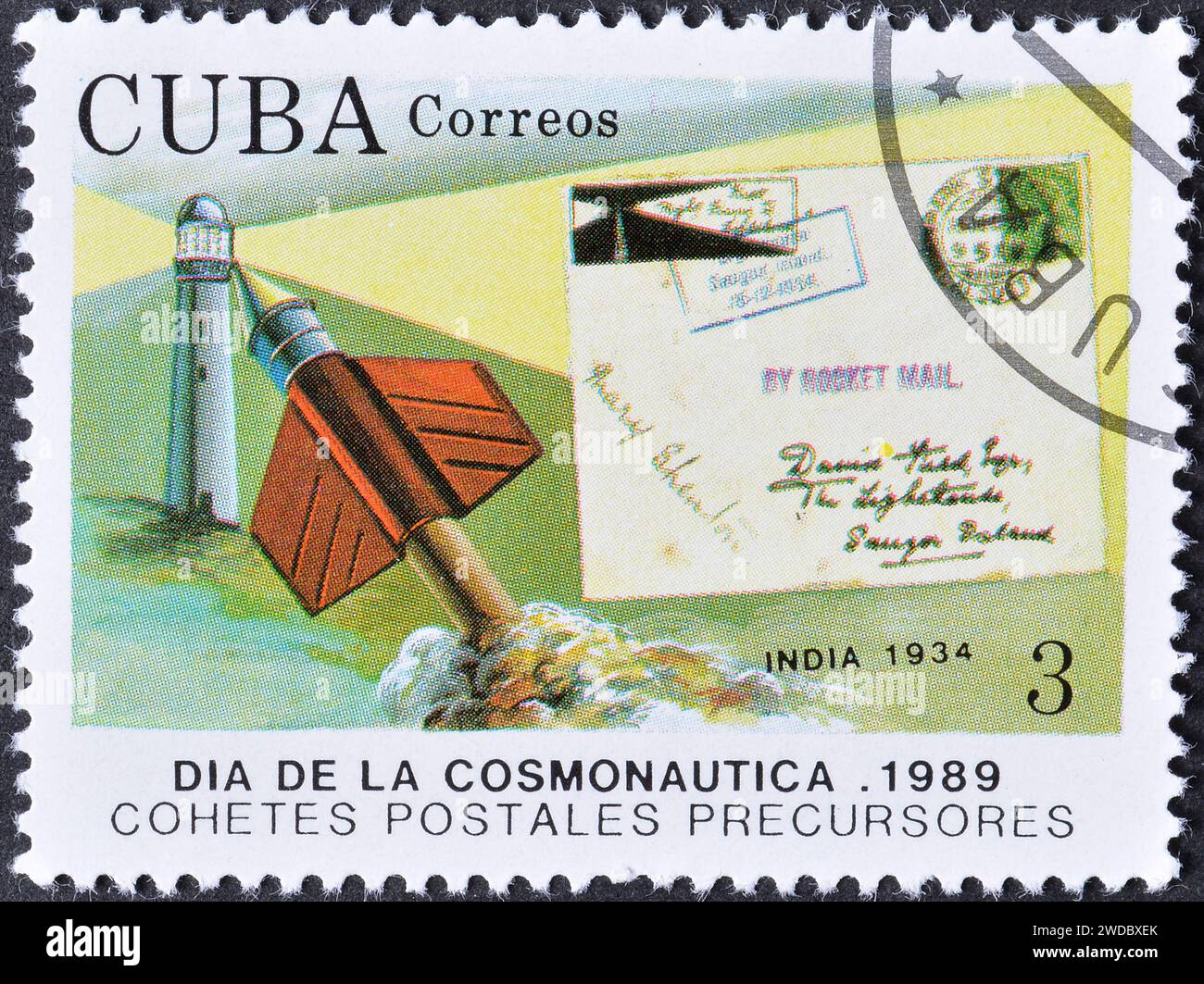 Cancelled postage stamp printed by Cuba, that shows India (1934), Day ...