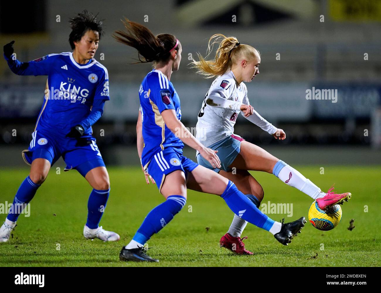 Aston Villa's Laura Blindkilde (right) and Leicester City's Sam Tierney ...