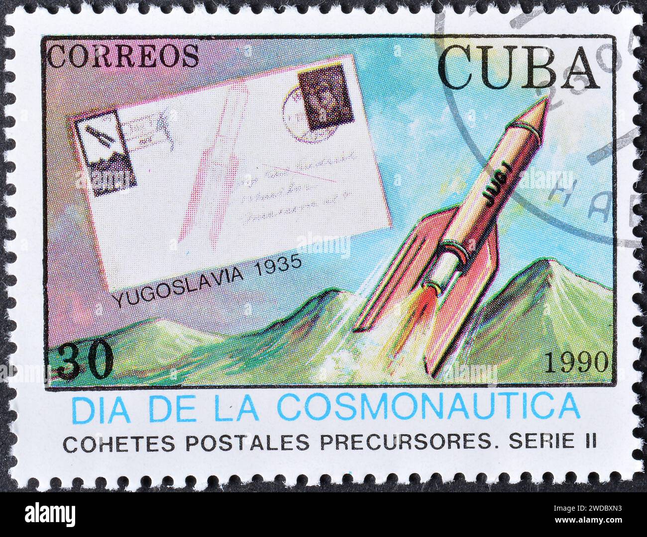 Cancelled postage stamp printed by Cuba, that shows 1935 Yugoslavian ...