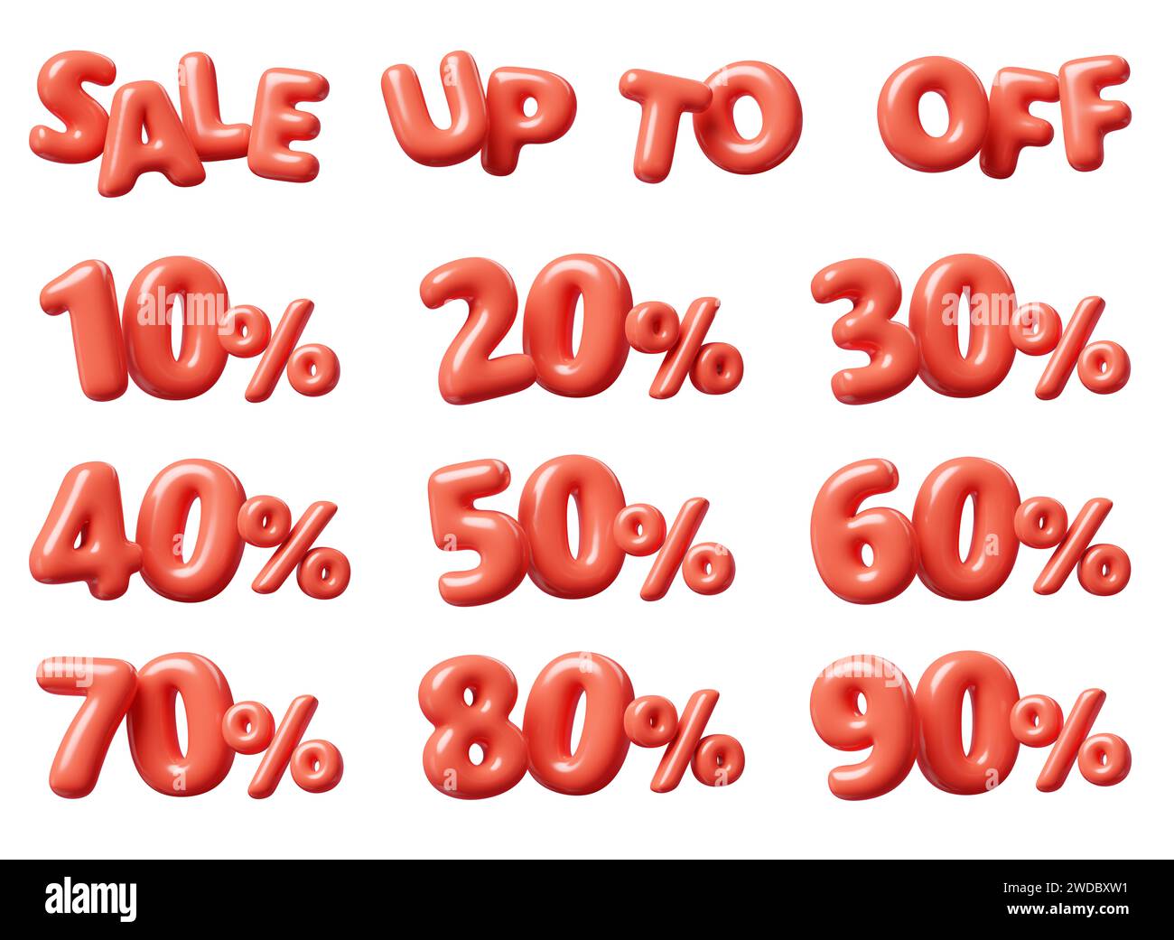Balloon red number with percent sign and words sale, up to and off 3d ...