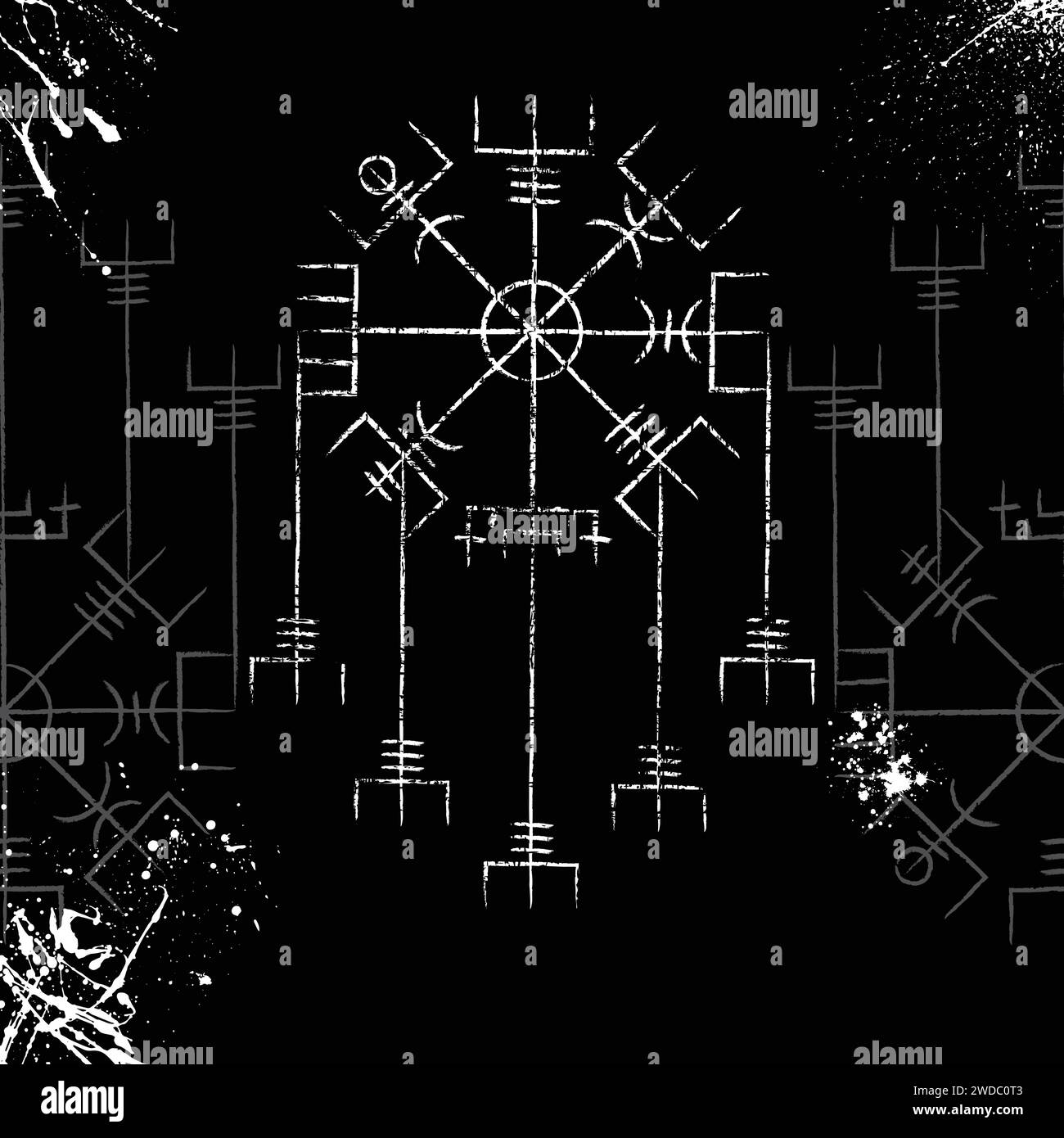 White blots grunge vegvisir rune symbol Stock Vector Image & Art - Alamy
