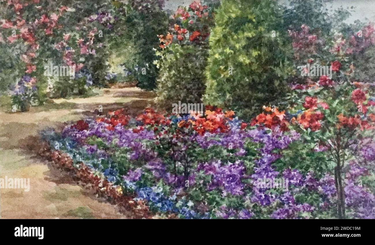 Annie L. Pressland Old Mill House Wannock New Gardens with flower borders in bloom Stock Photo ...