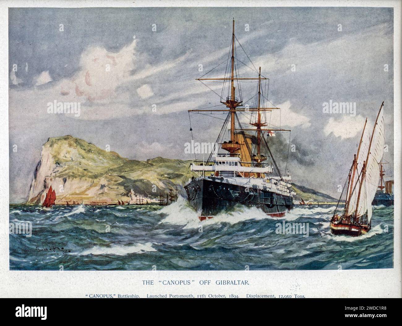 Charles Edward Dixon HMS Canopus 1897 off Gibraltar pre-dreadnought ...