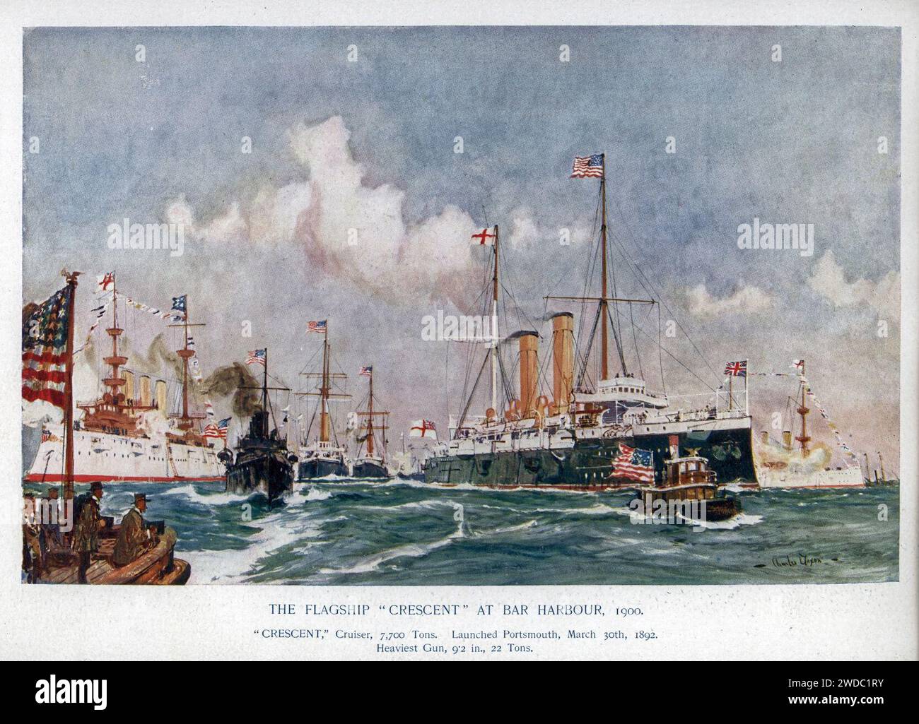 Charles Edward Dixon HMS Crescent 1892 flagship Bar Harbour Edgar class ...