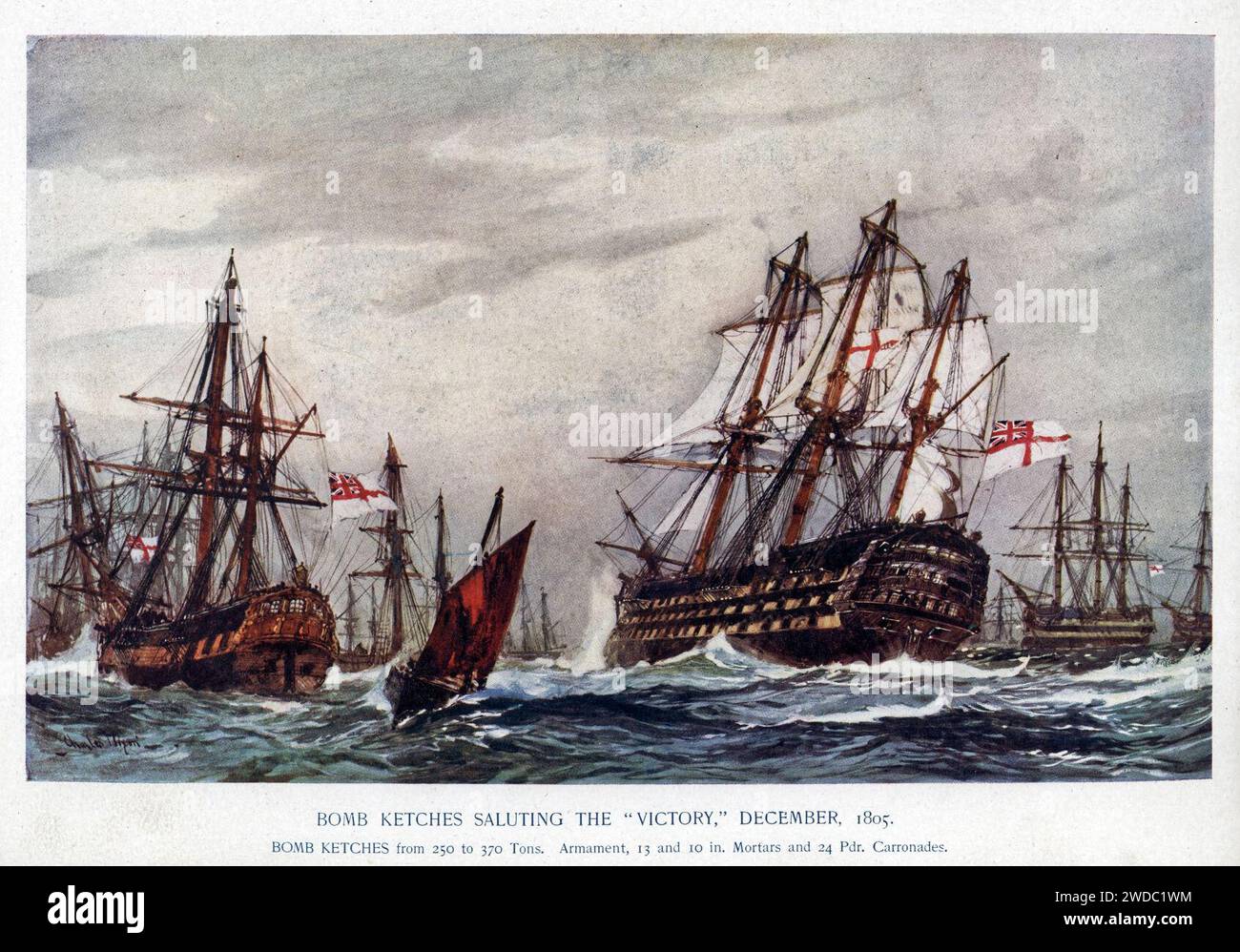 Charles Edward Dixon HMS Victory bomb ketches Horatio Nelson 1805 Stock ...
