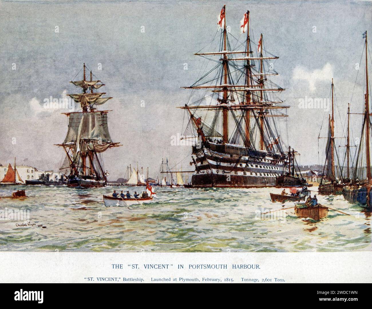 Charles Edward Dixon HMS St Vincent 1815 Portsmouth Harbour captioned ...