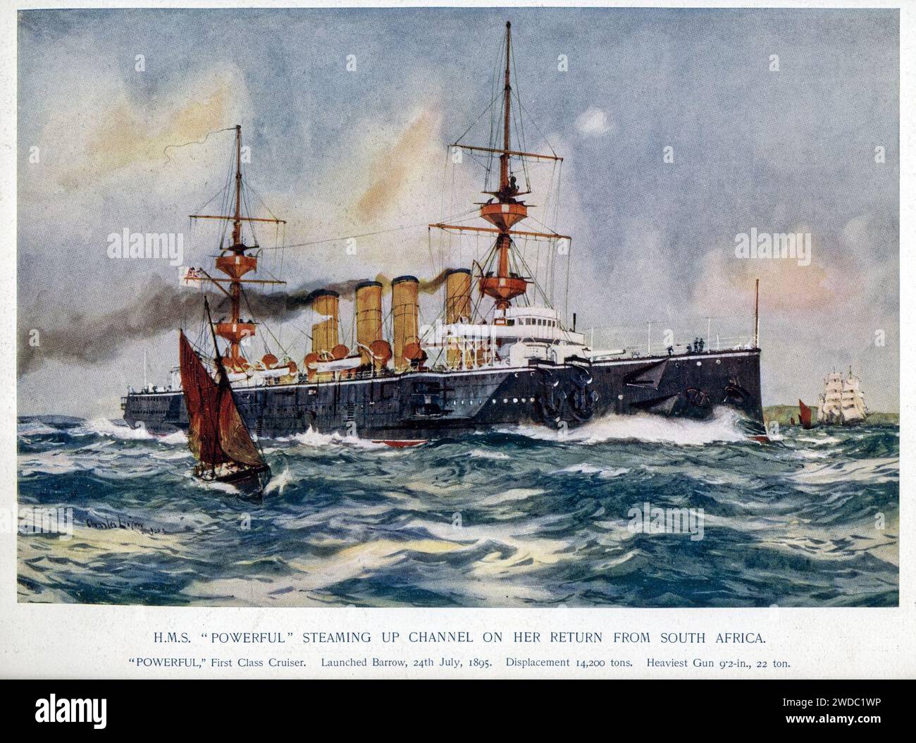 Charles Edward Dixon HMS Powerful 1895 protected cruiser Stock Photo ...