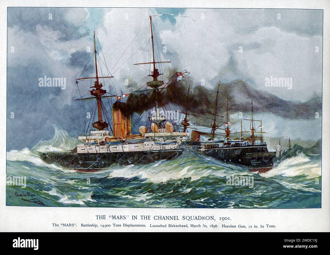 Charles Edward Dixon HMS Mars 1896 pre-dreadnought battleship Majestic ...