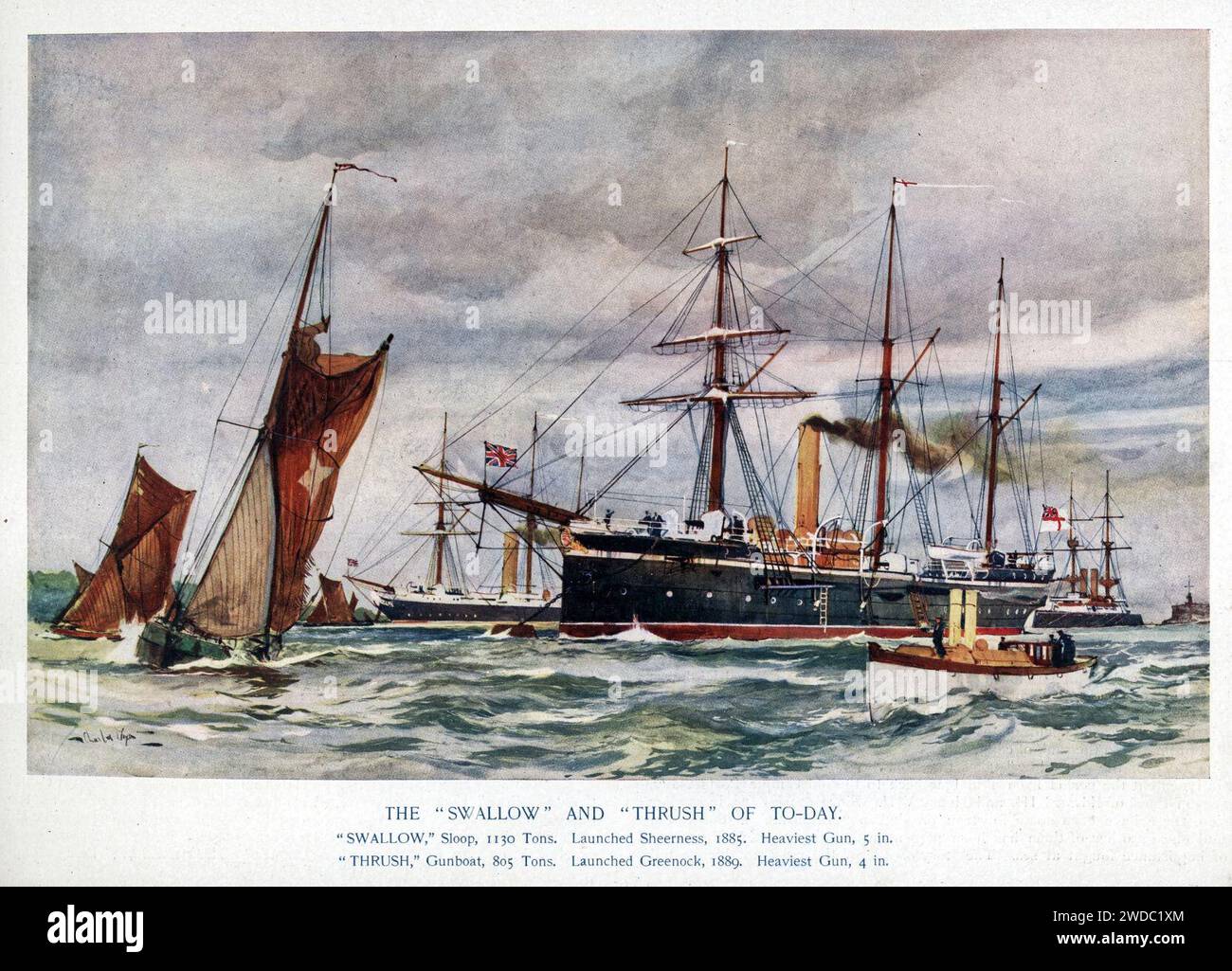 Charles Edward Dixon HMS Swallow 1885 HMS Thrush 1890 Stock Photo - Alamy