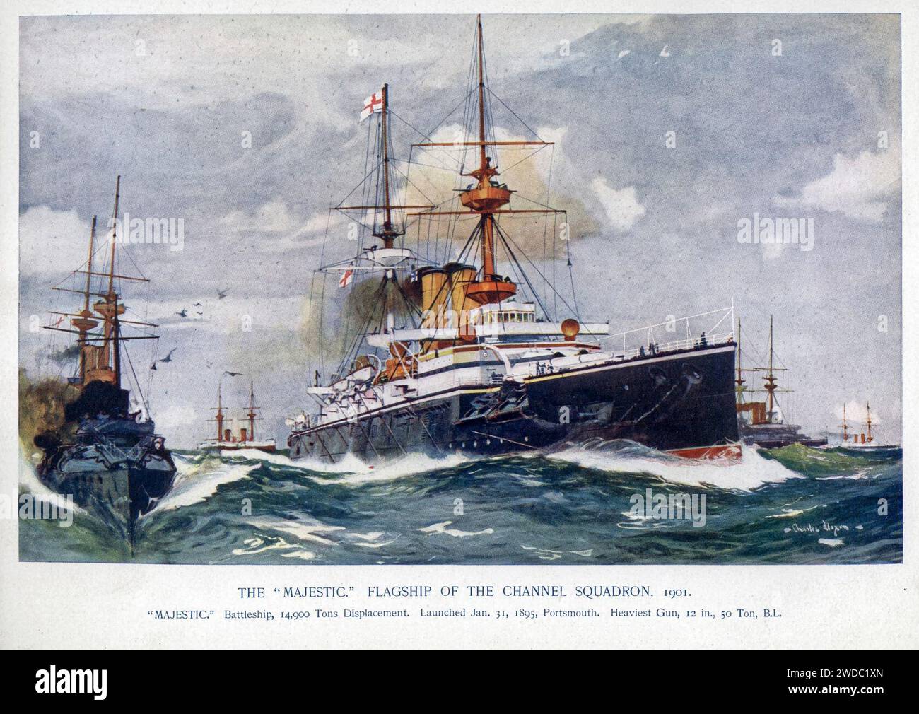 Charles Edward Dixon HMS Majestic 1895 flagship Channel Squadron Stock ...