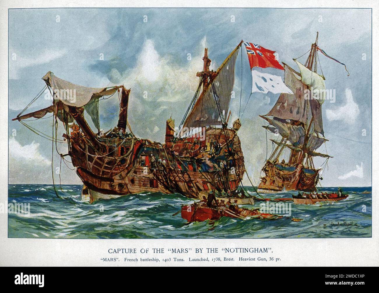 Charles Edward Dixon HMS Nottingham 1703 French battleship Mars 1740 ...