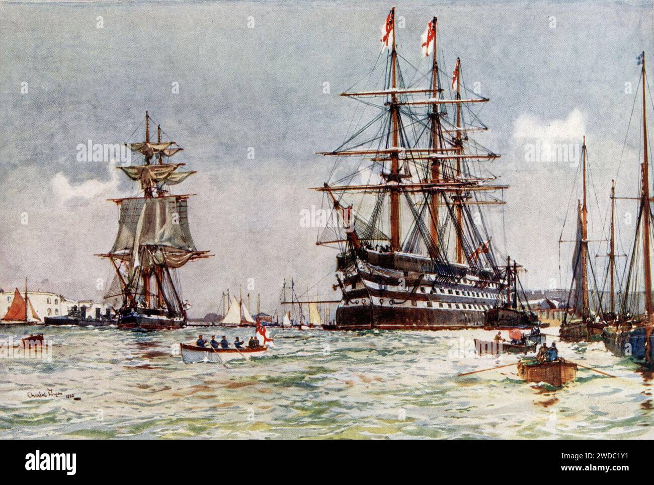 Charles Edward Dixon HMS St Vincent 1815 Portsmouth Harbour Stock Photo ...