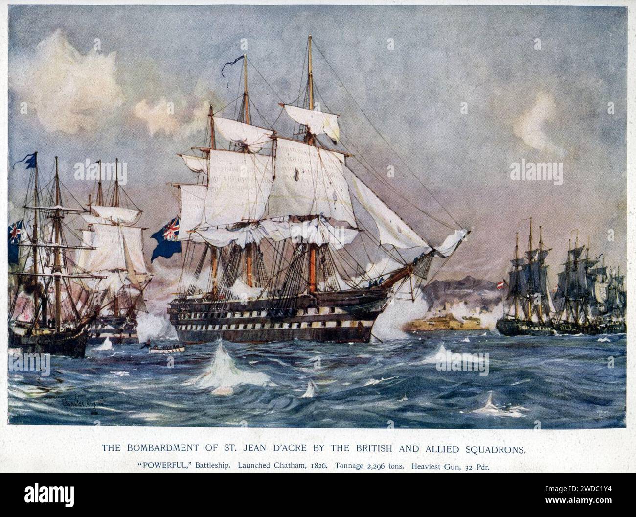 Charles Edward Dixon HMS Powerful 1826 Battle of St Jean D'Acre 1840 ...