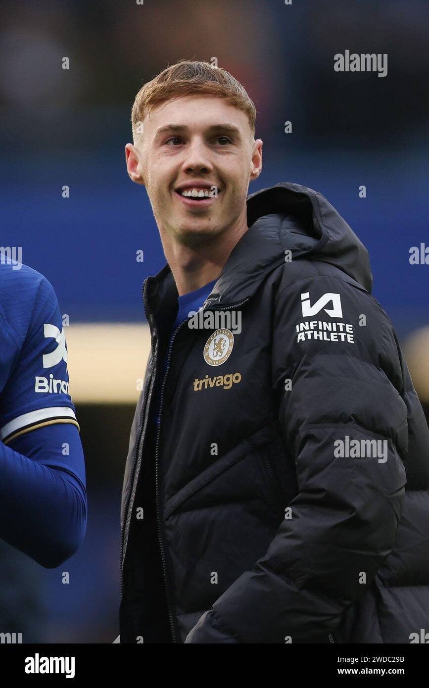 London, UK. 14th Jan, 2024. A happy Cole Palmer of Chelsea at full time ...