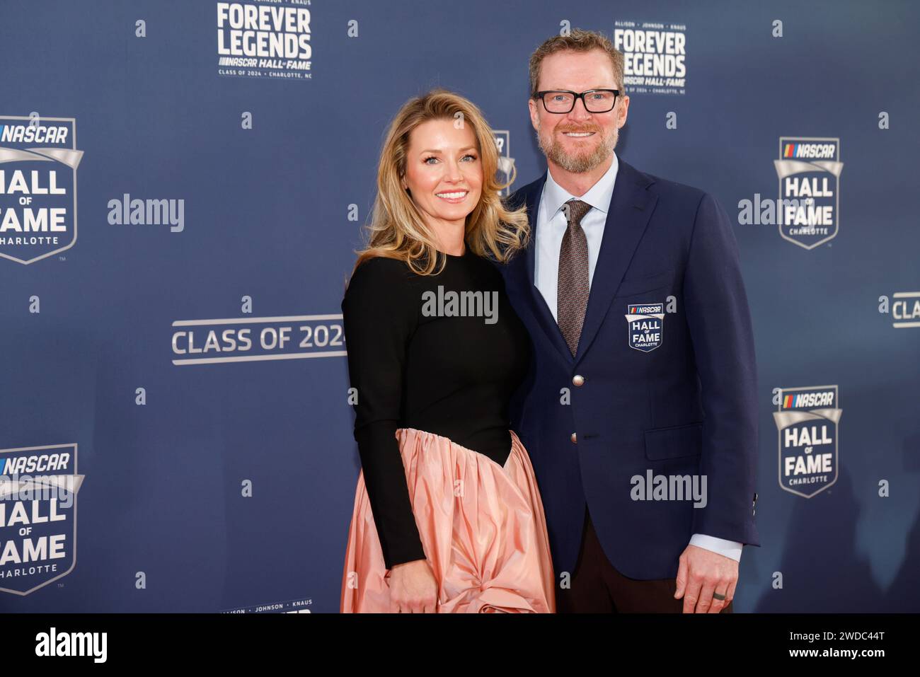 Dale Earnhardt Jr. and wife Amy Reimann arrive at the 2024 NASCAR Hall ...