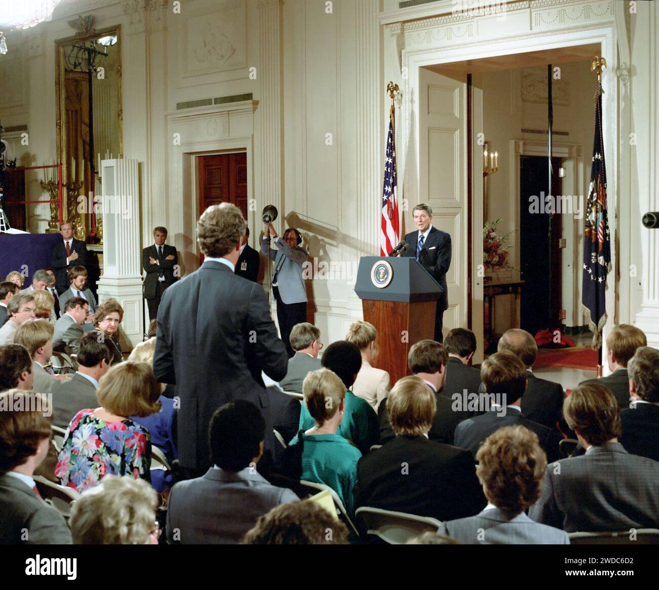President Ronald Reagan taking questions at his 37th press conference ...