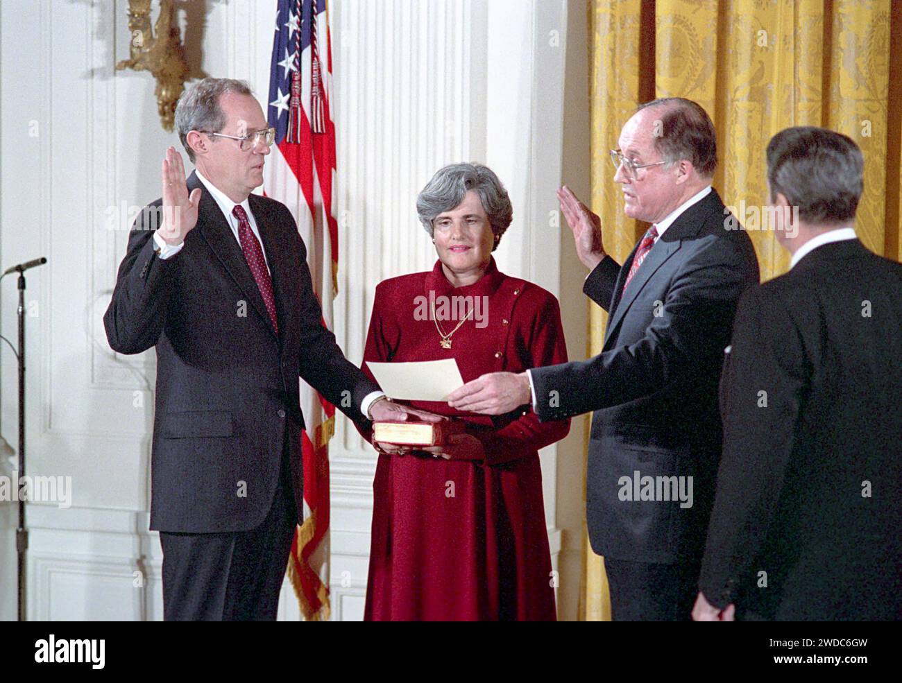 Ronald Reagan Watches The Swearing in Ceremony of Anthony Kennedy Stock ...