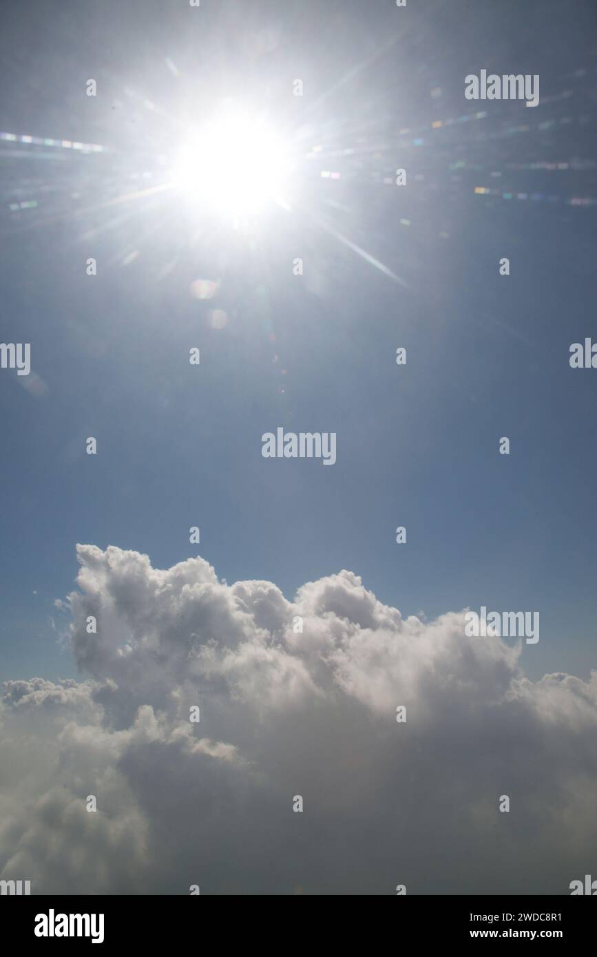 Natural background of sky view with clouds from above from airplane ...