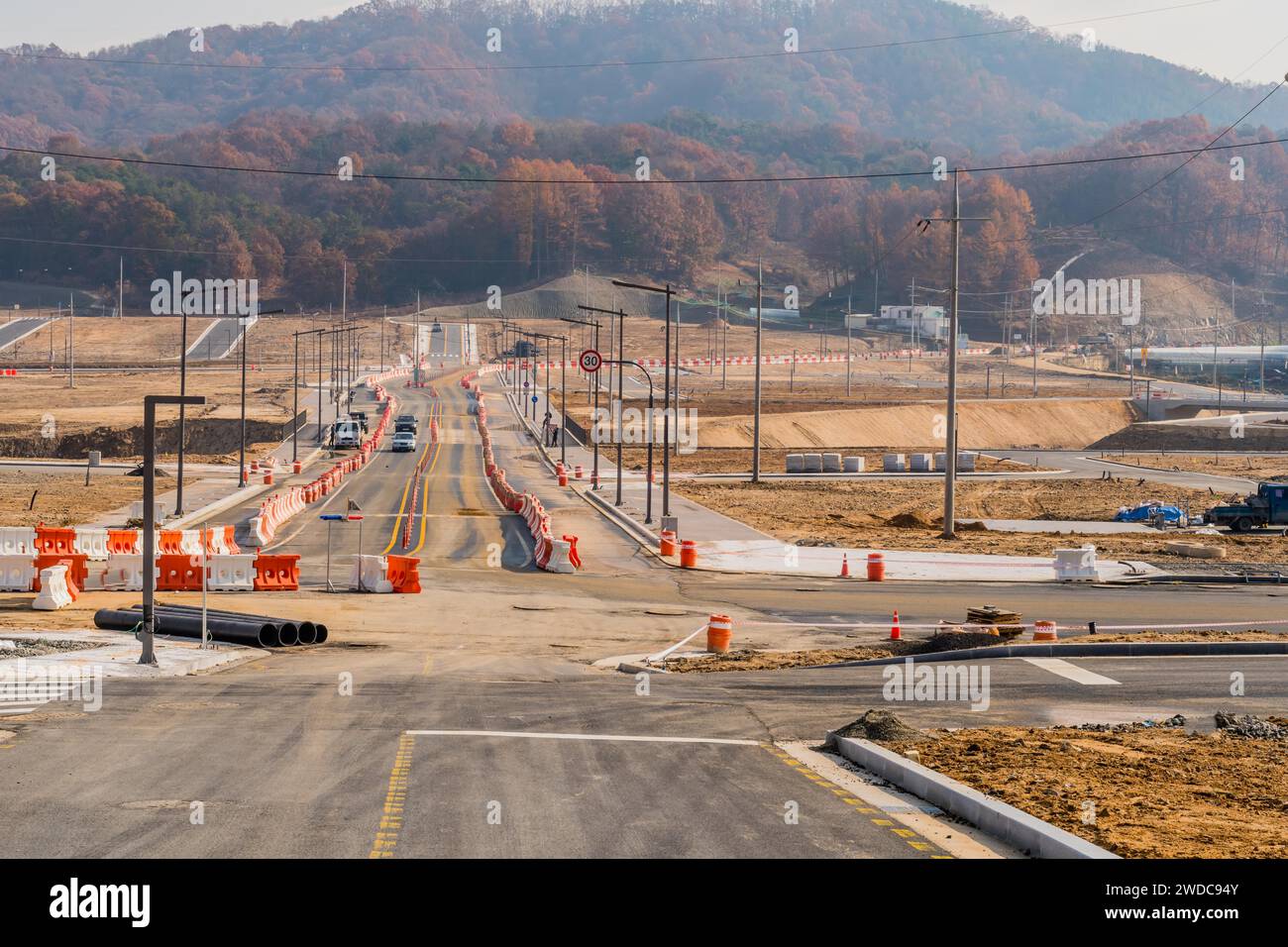 Daejeon, South Korea, November 24, 2019: New paved road lined with ...