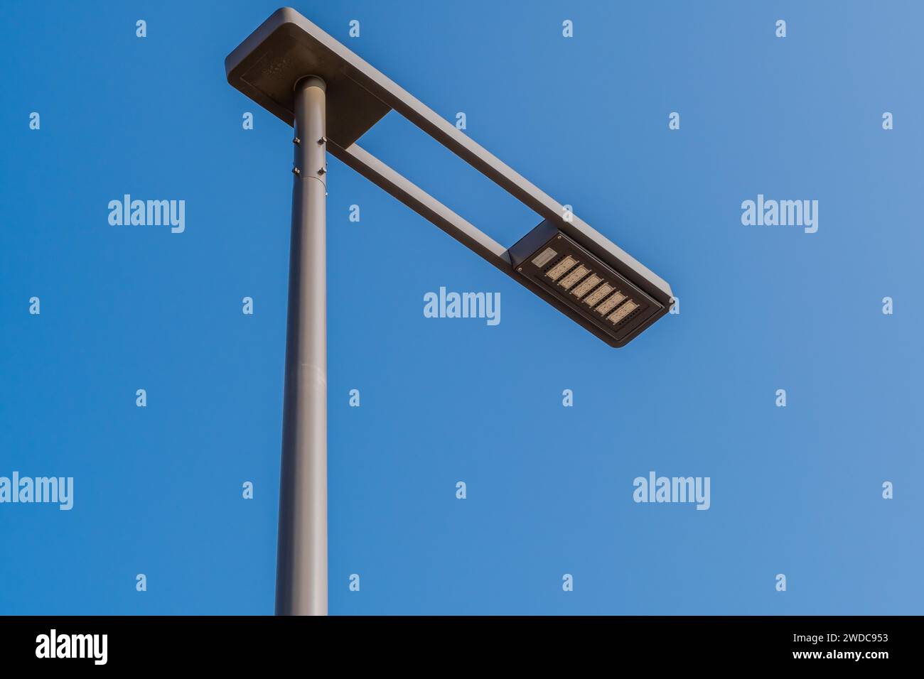 New rectangle LED streetlights with clear blue sky in background, South ...