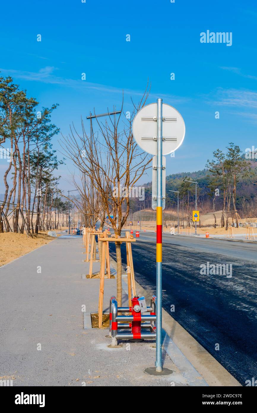 Daejeonn, South Korea, December 25, 2019: New fire hydrant inside steel ...