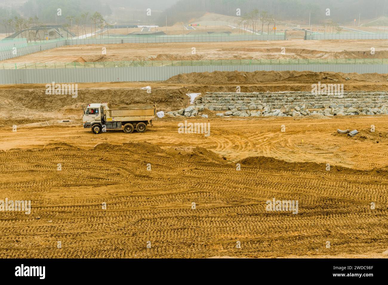 Daejeon, South Korea, March 1, 2020: Dump truck being driven in front ...