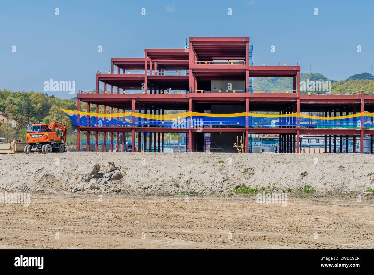 Daejeon, South Korea, April 18, 2021: Frame of new industrial building ...