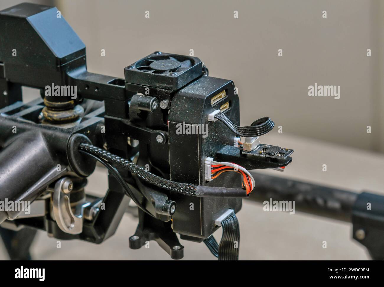 Closeup of fan assembly, electrical box and wiring of disassembled ...