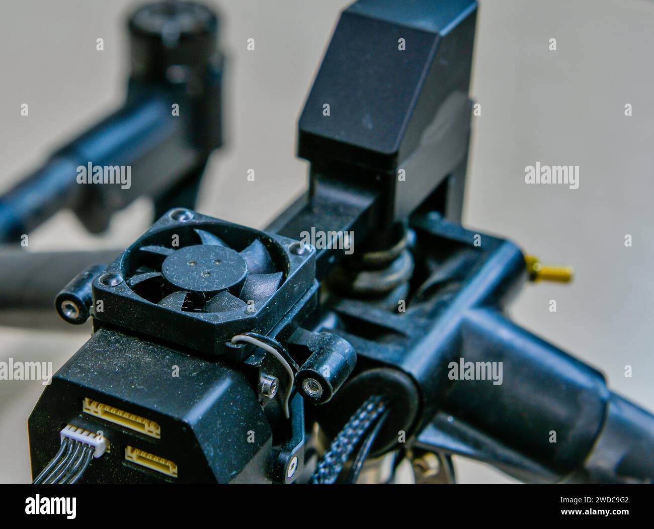 Top view of fan assembly, electrical box and wiring of disassembled ...