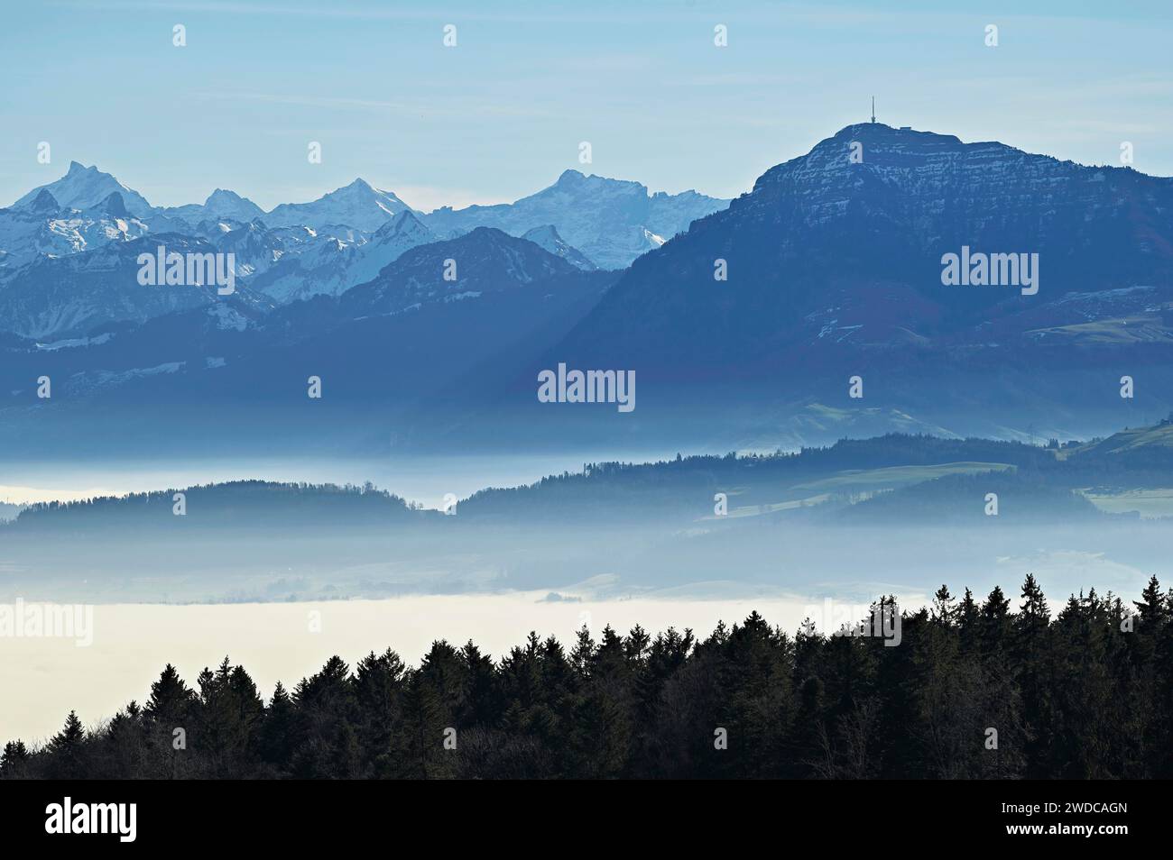 Fog over the Reuss valley, behind the Rigi, Horben, Freiamt, Canton ...