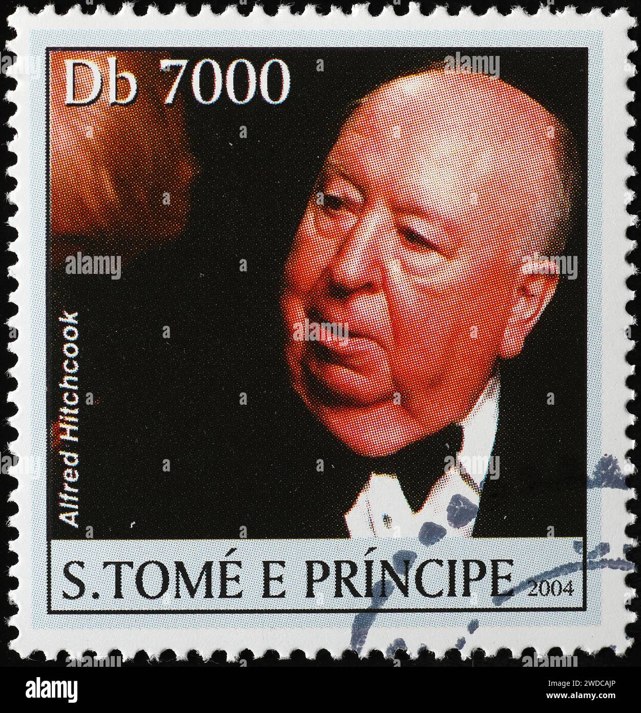 Alfred Hitchcock portrait on african postage stamp Stock Photo - Alamy