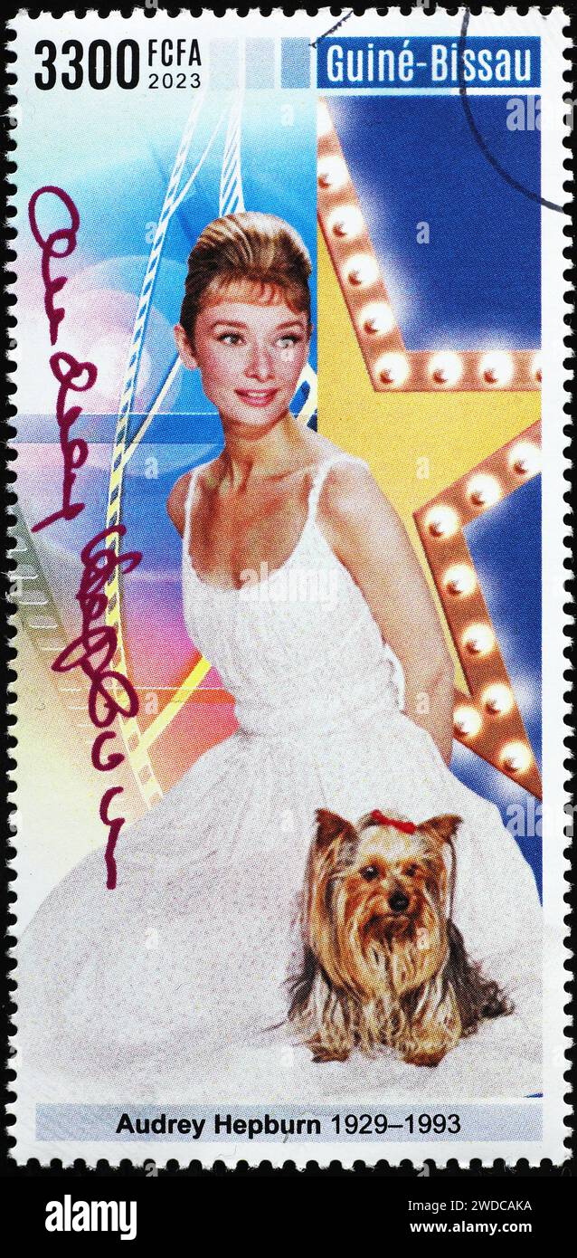 Audrey Hepburn beautiful portrait on postage stamp Stock Photo - Alamy