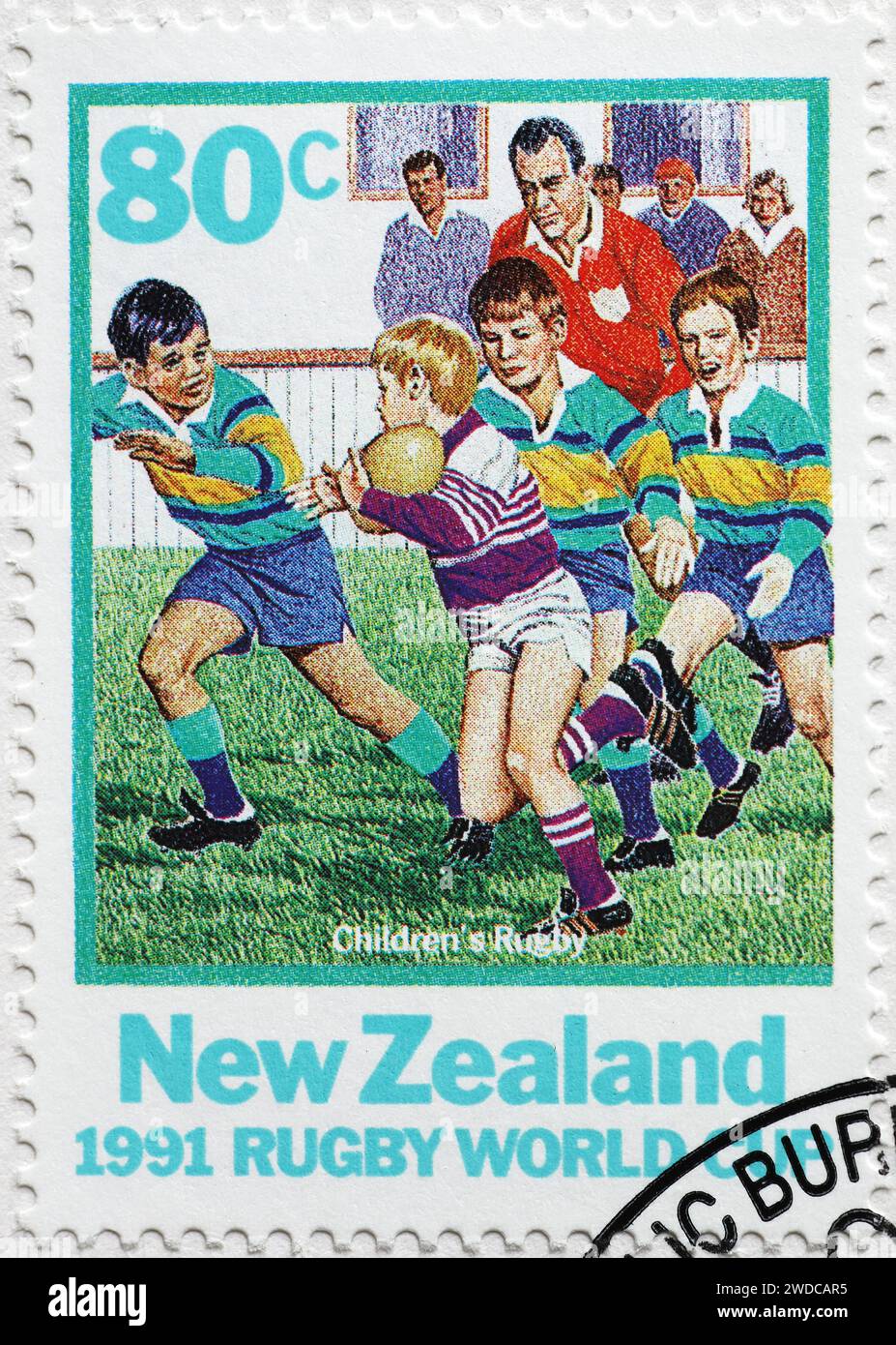 Children's rugby celebrated on New Zealand postage stamp Stock Photo ...