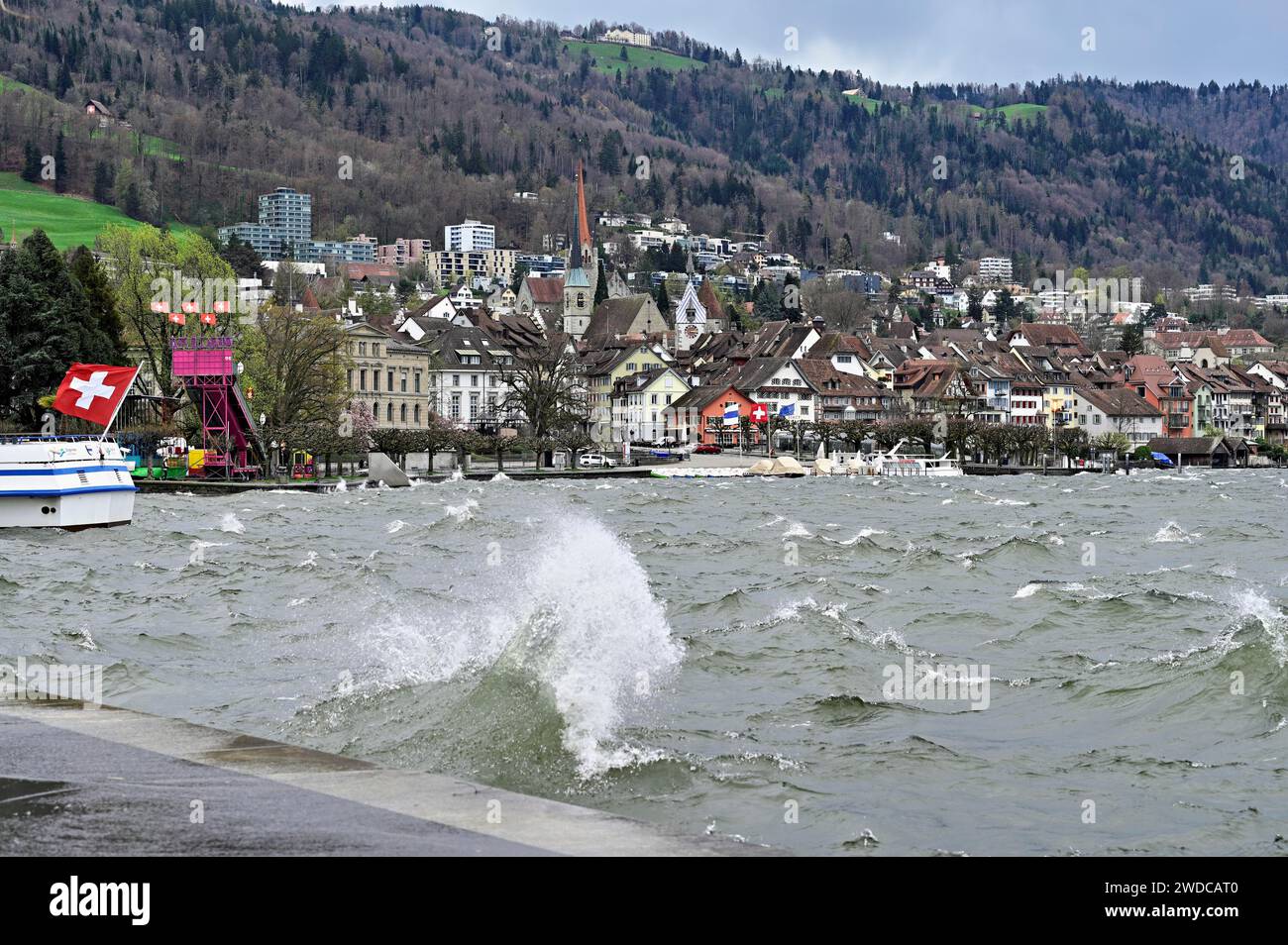Storm on Lake Zug, Old Town at the back, Zug, Canton Zug, Switzerland ...