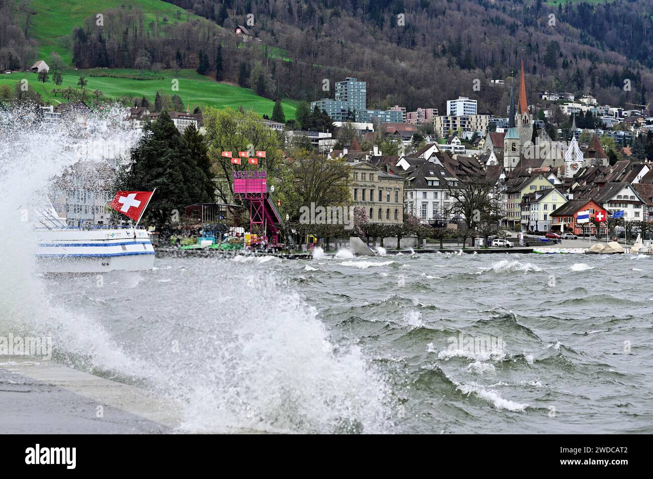Storm on Lake Zug, Old Town at the back, Zug, Canton Zug, Switzerland ...
