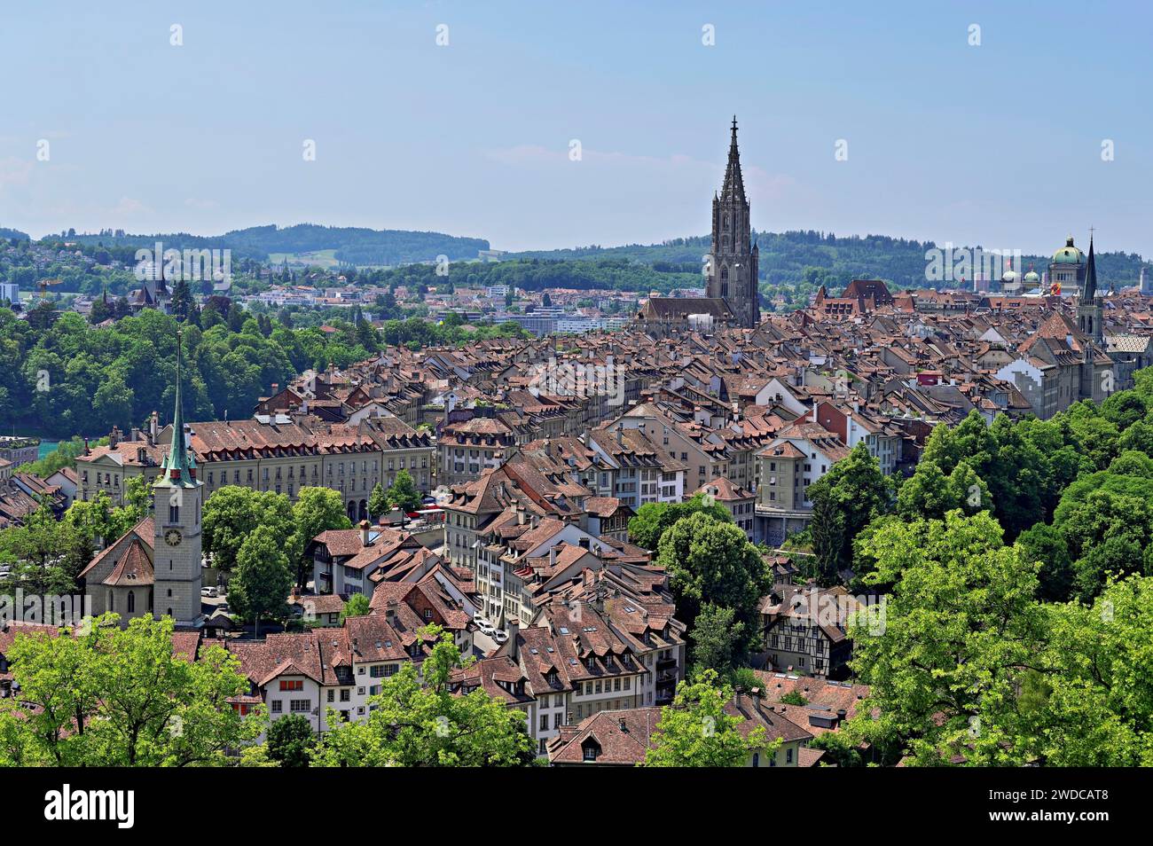 View of the Old Town, Bern Cathedral and the River Aare, Bern, Canton ...