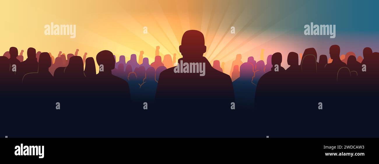 Martin Luther King Jr. Day protesters group silhouettes MLK banner ...