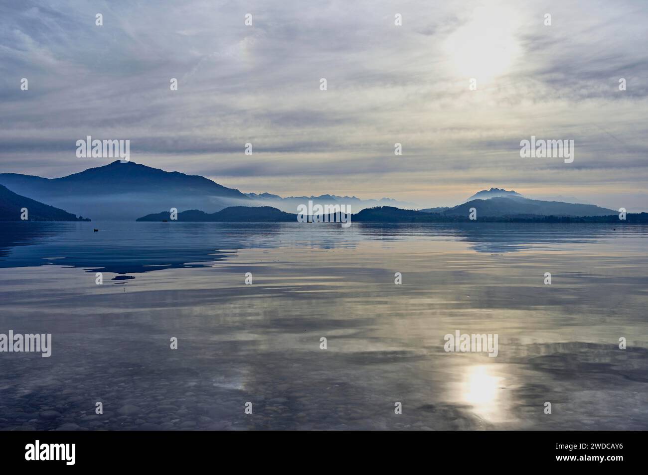 Lake Zug, behind Rigi and Pilatus, Zug, Canton Zug, Switzerland Stock ...