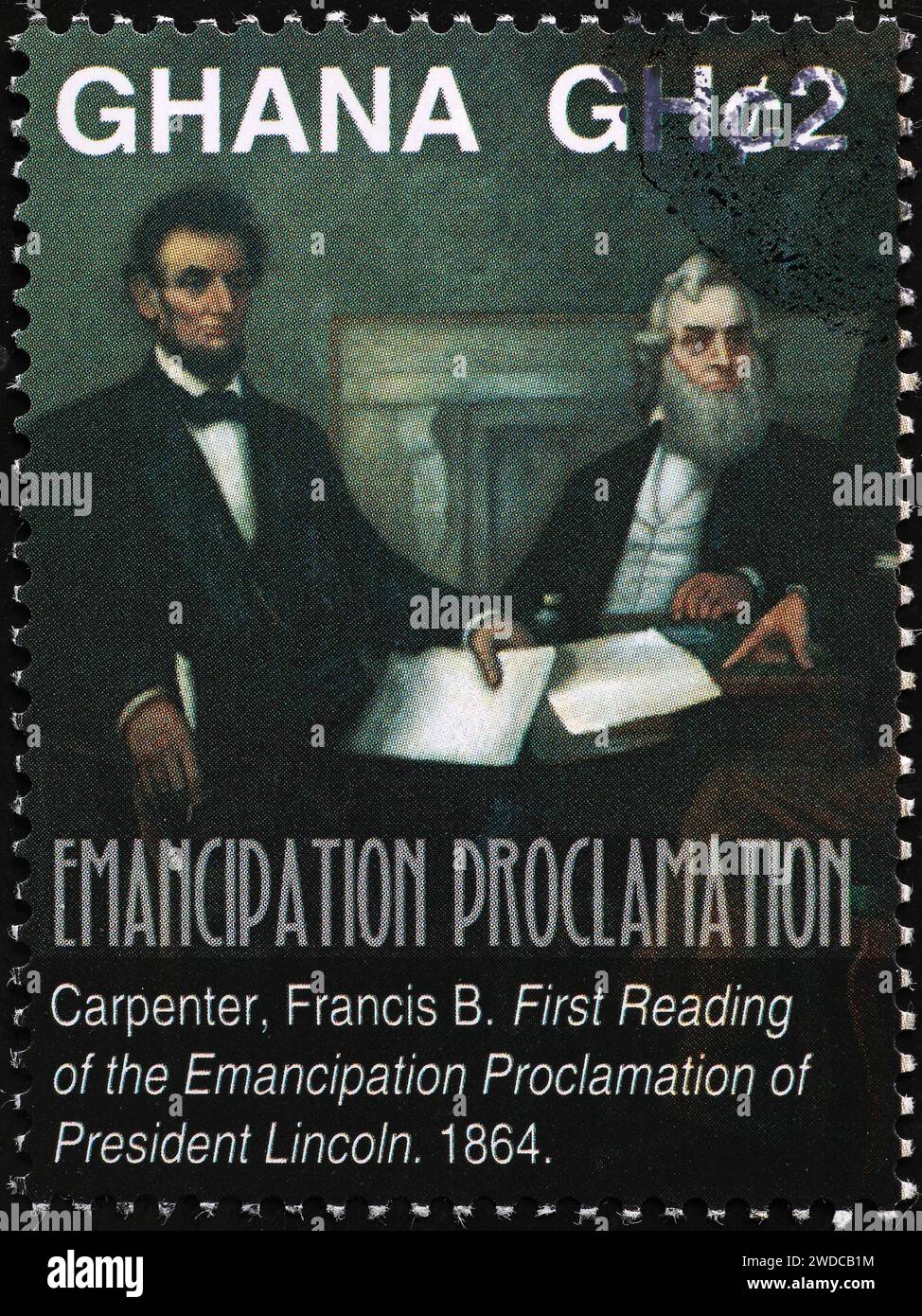 First reading of the emancipation proclamation on postage stamp Stock ...