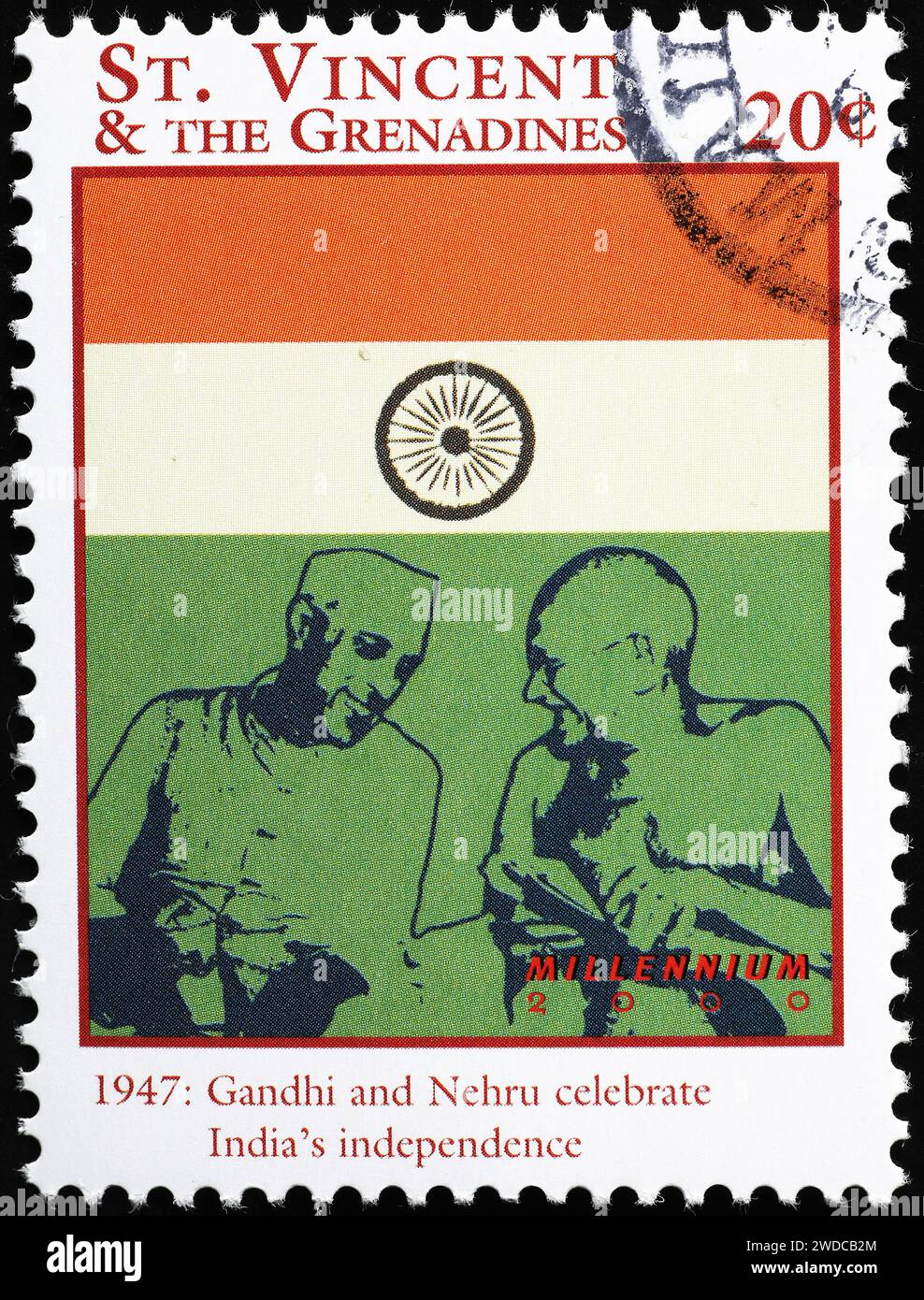 Gandhi and Nehru celebrate India's independence on postage stamp Stock ...